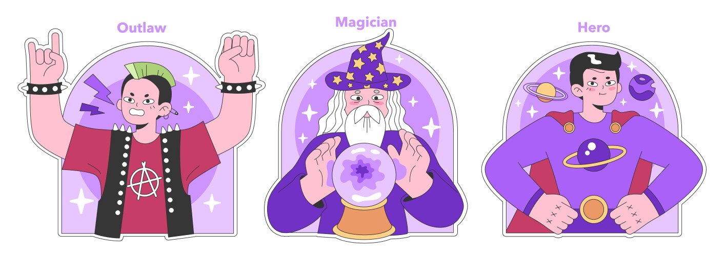 Personality archetypes trio Royalty Free Vector Image