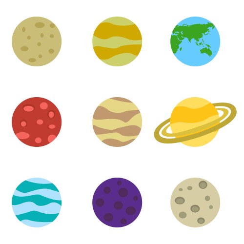 Set of planets and star Royalty Free Vector Image