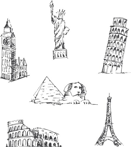 Doodle Famous Landmarks Travel World Vector Images (over 510)