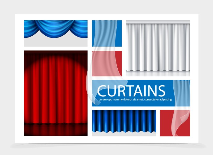 Red realistic silk curtains drapery Royalty Free Vector