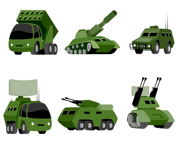 Cartoon green military army vehicles set Vector Image