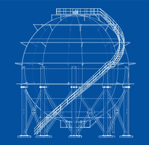 Spherical storage tank isometric blueprints Vector Image