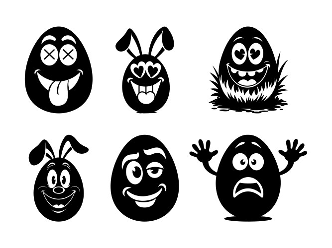 Easter egg faces silhouette funny expressions Vector Image