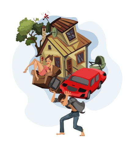 Cartoon porter carrying cartons colorful poster Vector Image