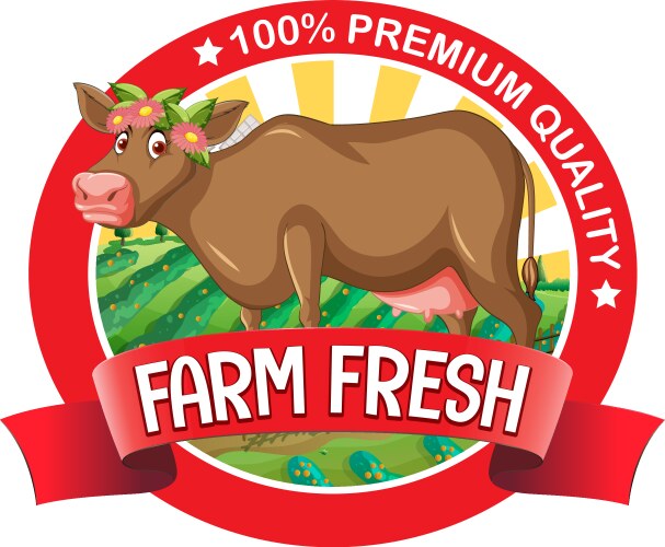 A cow with dairy farm label Royalty Free Vector Image