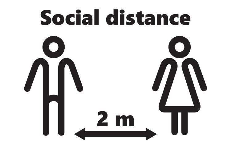Two meters distance between people red circle Vector Image