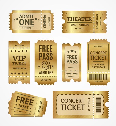 Realistic detailed 3d vip tickets set Royalty Free Vector