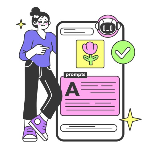 Young female prompt-engineer writing a prompt Vector Image