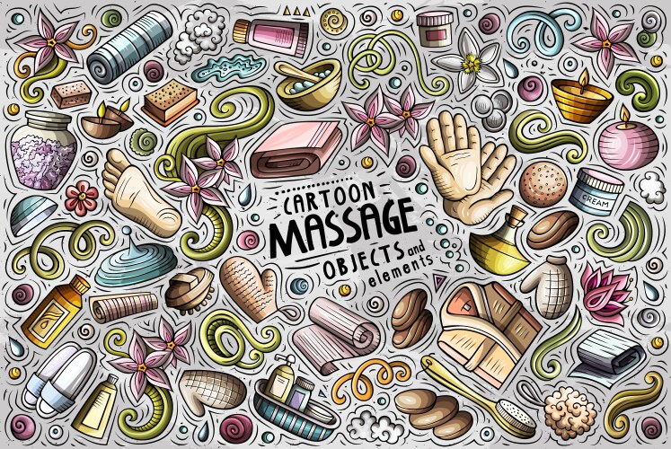 Massage cartoon doodle designs set Royalty Free Vector Image