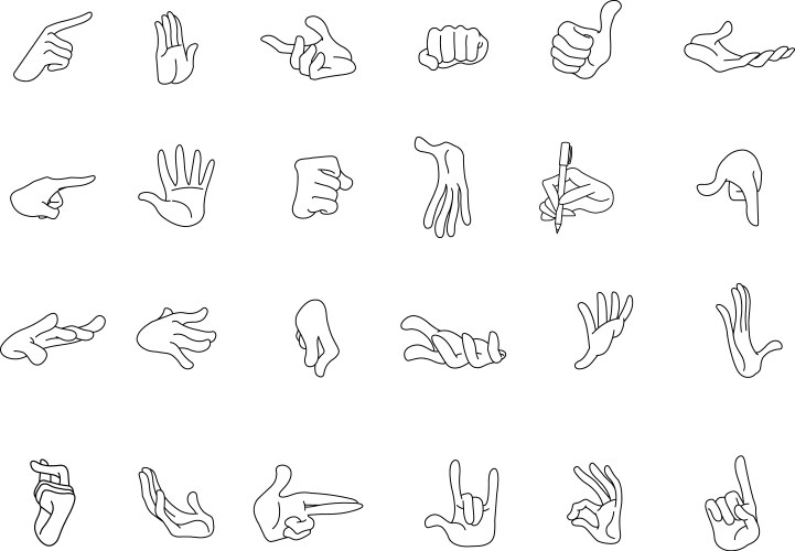 Hand gestures icons set with name Royalty Free Vector Image
