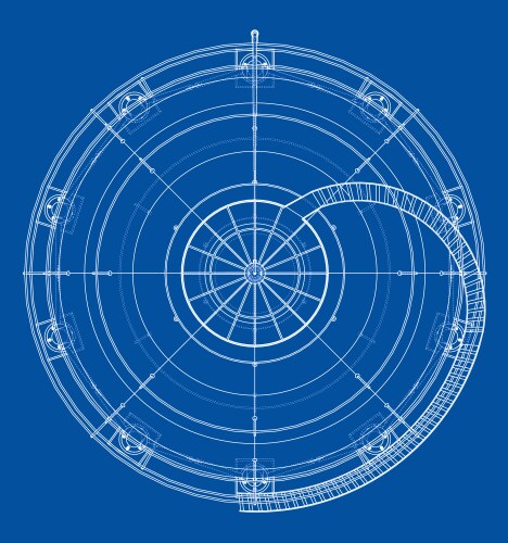 Spherical storage tank isometric blueprints Vector Image