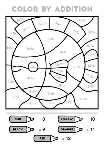 Color by addition education game for kids fish Vector Image