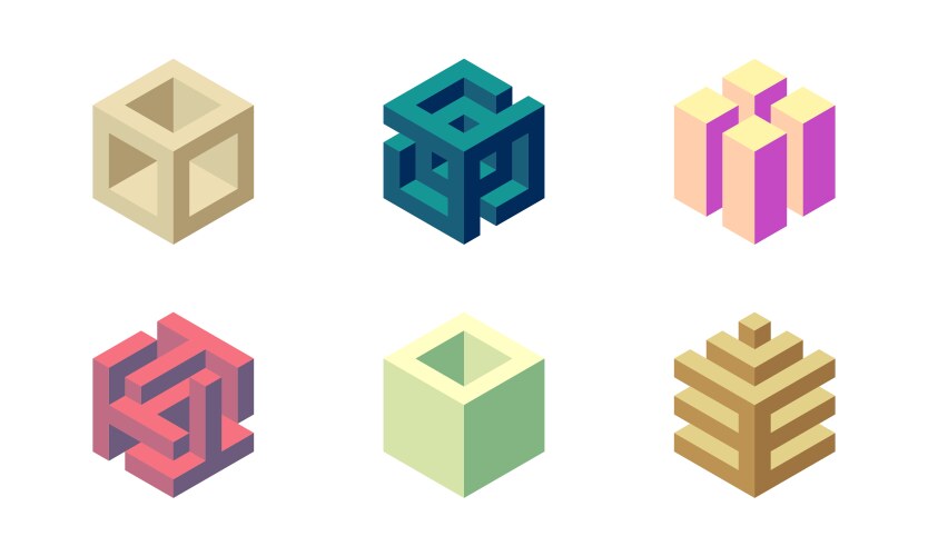 Cube logo geometric design set box logotype Vector Image