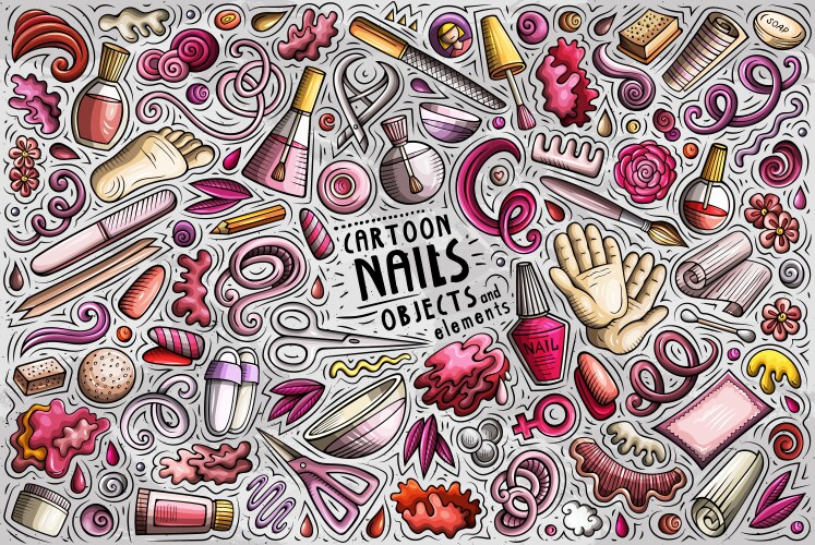 Cartoon set of nail salon theme doodles Royalty Free Vector