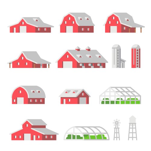 Collection cartoon farm buildings colorful barns Vector Image