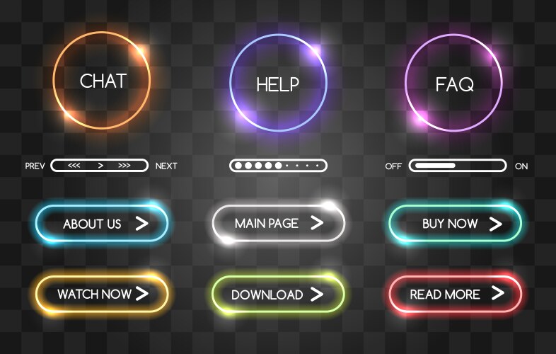 Glow neon buttons for web design set website Vector Image