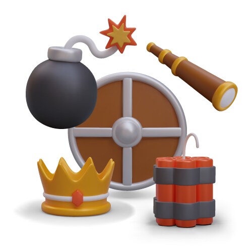 Realistic cannon gun golden crown cannonball Vector Image