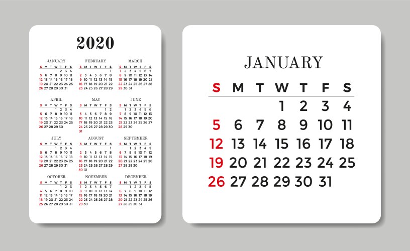 2020 year calendar vertical design Royalty Free Vector Image