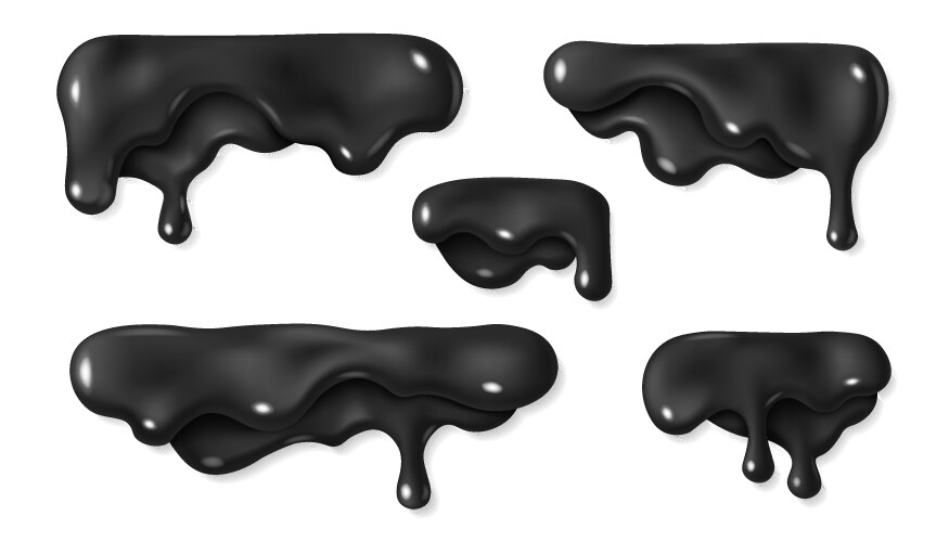 Dripping black oil blob set Royalty Free Vector Image