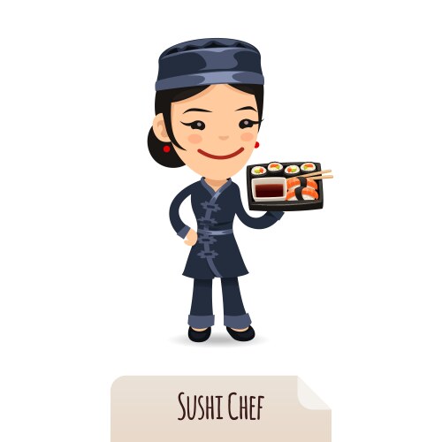 Female sushi chef icons set Royalty Free Vector Image