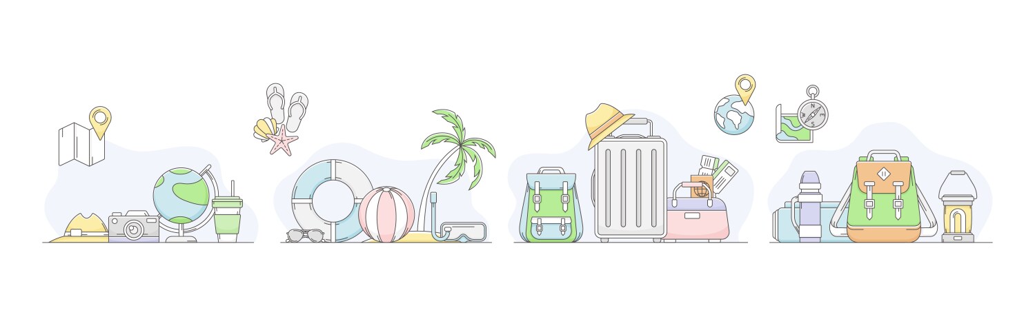 Travel and tourism element object line Royalty Free Vector