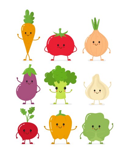 Cute kawaii vegetables set Royalty Free Vector Image