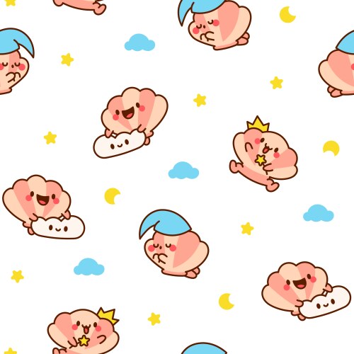 Cute seashell with smiling face seamless pattern Vector Image