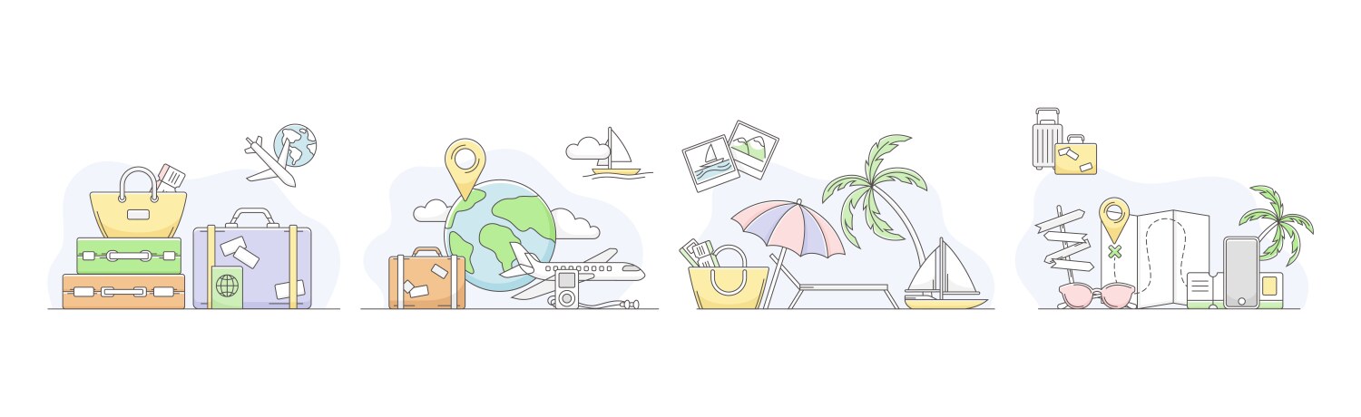 Travel and tourism element object line Royalty Free Vector