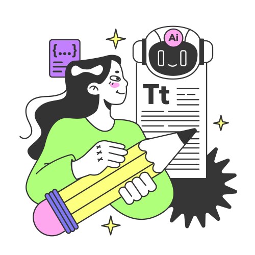 Young female prompt-engineer writing a prompt Vector Image