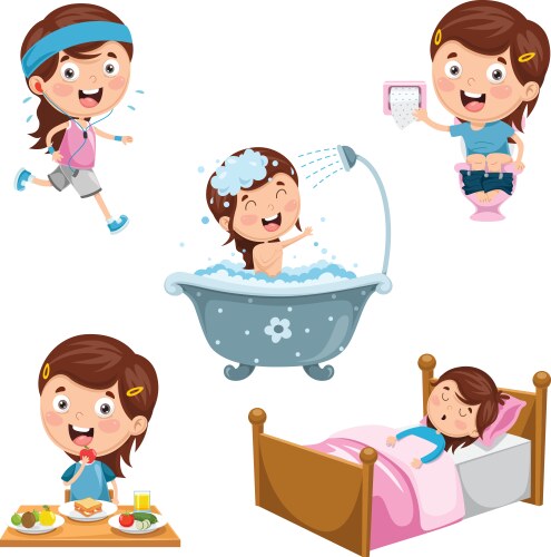 Kids daily routine Royalty Free Vector Image - VectorStock