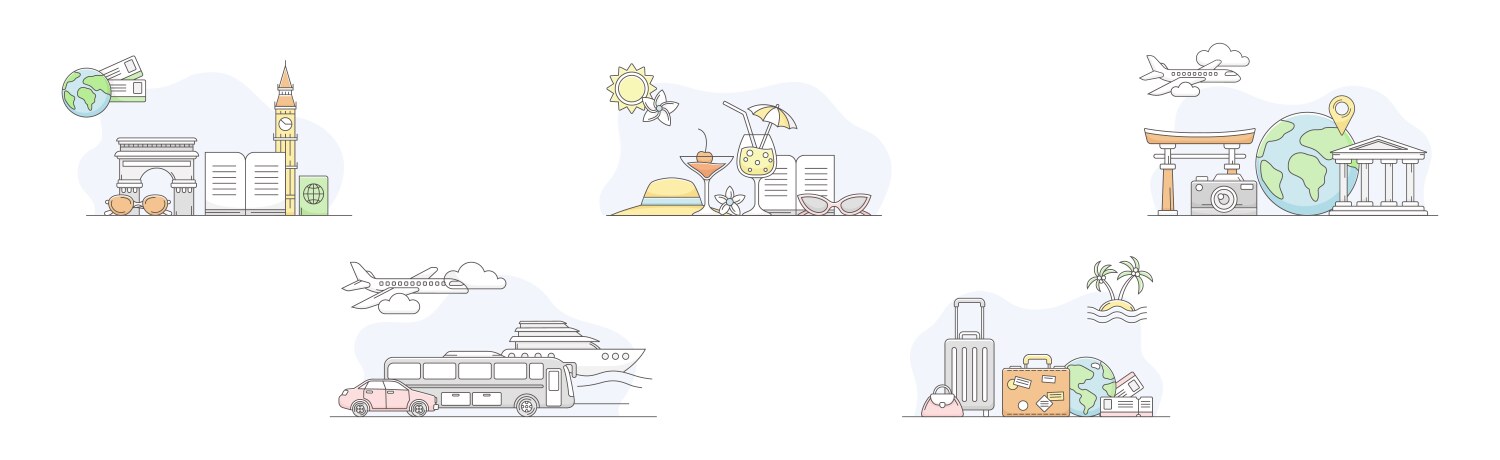 Travel and tourism element object line Royalty Free Vector