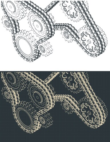 Chain drive and gears drawings Royalty Free Vector Image