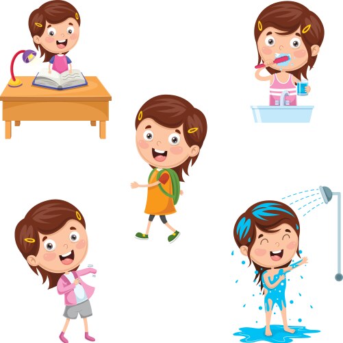Kids daily routine Royalty Free Vector Image - VectorStock