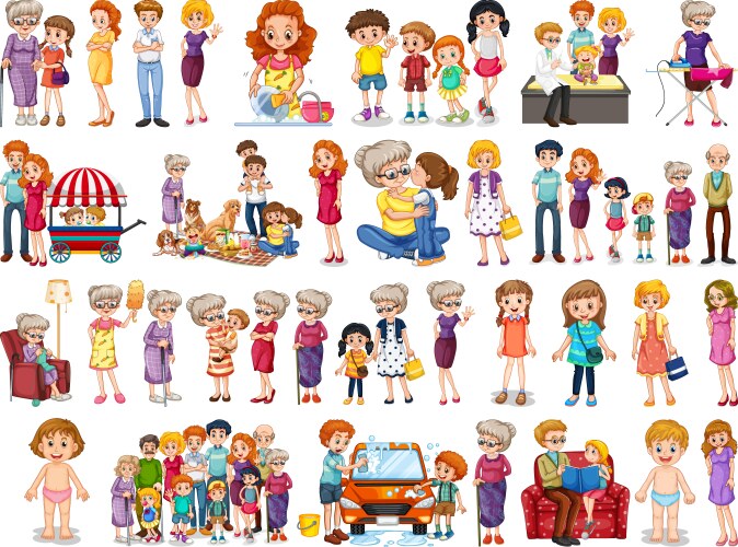 Big family mascot creation set characters father Vector Image