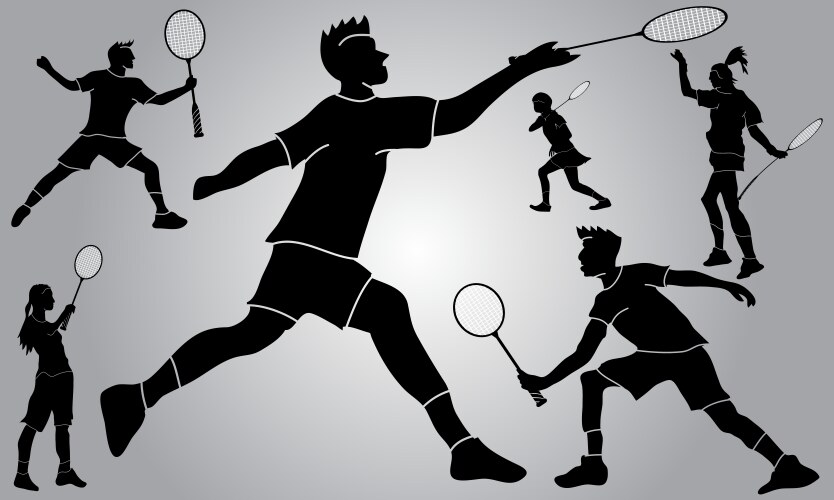 Badminton player flat silhouette collection Vector Image