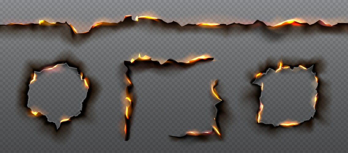 Burn paper holes and borders burnt pages set Vector Image