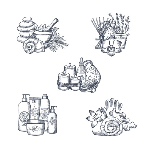Hand drawn spa elements in circle form Royalty Free Vector