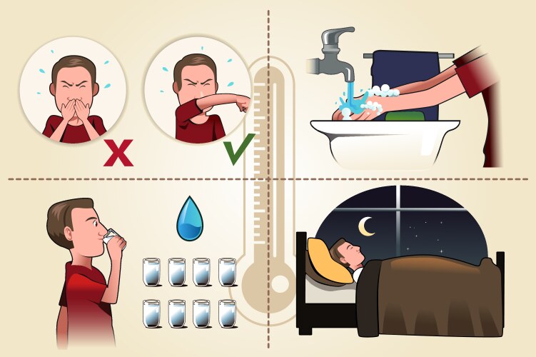 Little boy cartoon having flu Royalty Free Vector Image