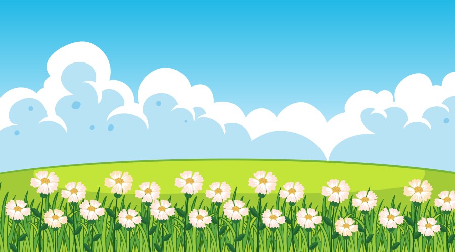 Nature scene background with flowers on hills Vector Image