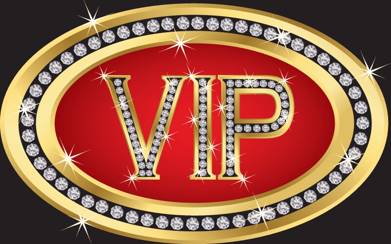 Vip golden label with diamonds and gold ribbon Vector Image