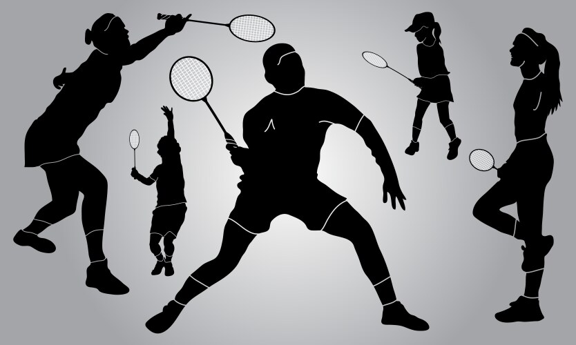 Badminton player flat silhouette collection Vector Image