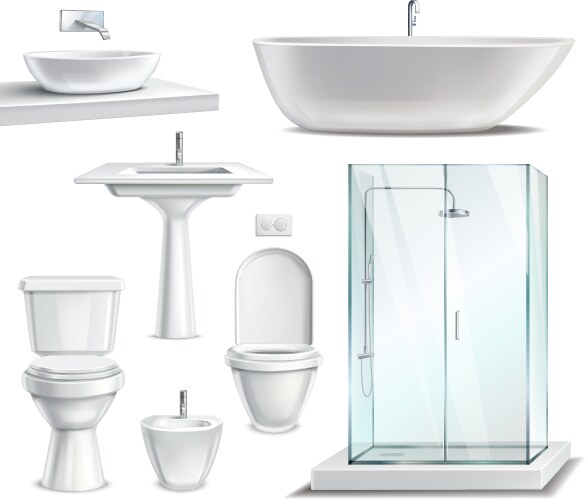 White toilet icon set realistic Royalty Free Vector Image