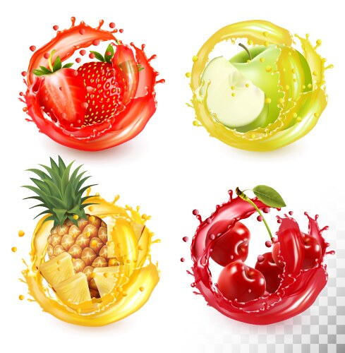 Big collection fruit in a water splash icons Vector Image