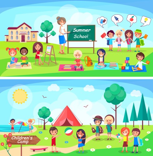 Kids summer camp background education banner Vector Image