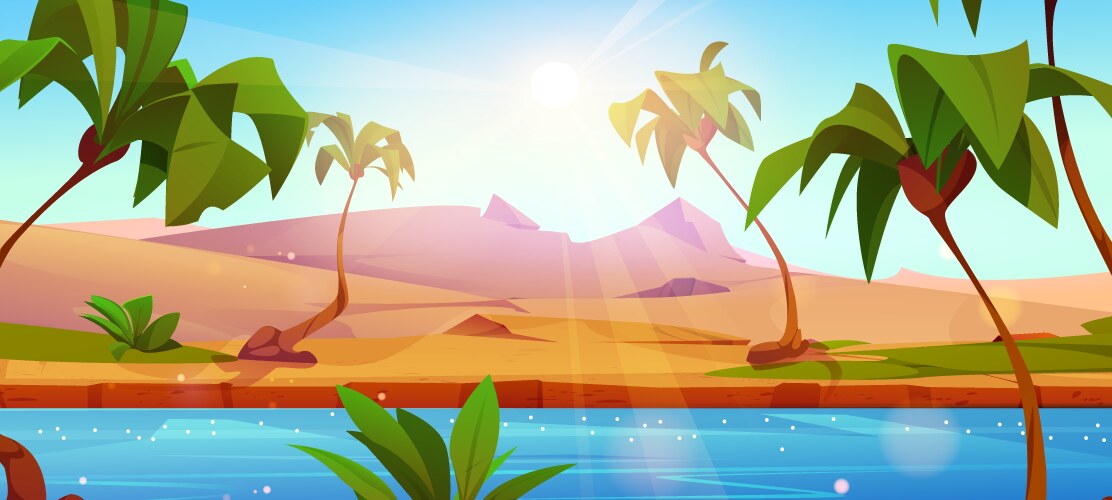 Desert with pyramid and nile river Royalty Free Vector Image