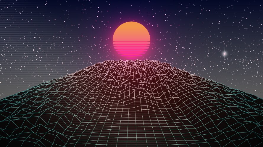 Synthwave sun with neon light 80s style retro Vector Image