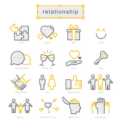 Harmonious relationship icons set Royalty Free Vector Image