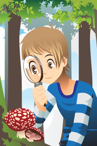 Cartoon magnifying glass girl Royalty Free Vector Image