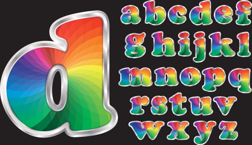 Colorful rainbow numbers set with silver frame Vector Image
