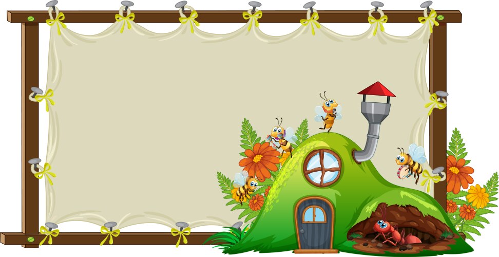 Border template design with insects in garden Vector Image
